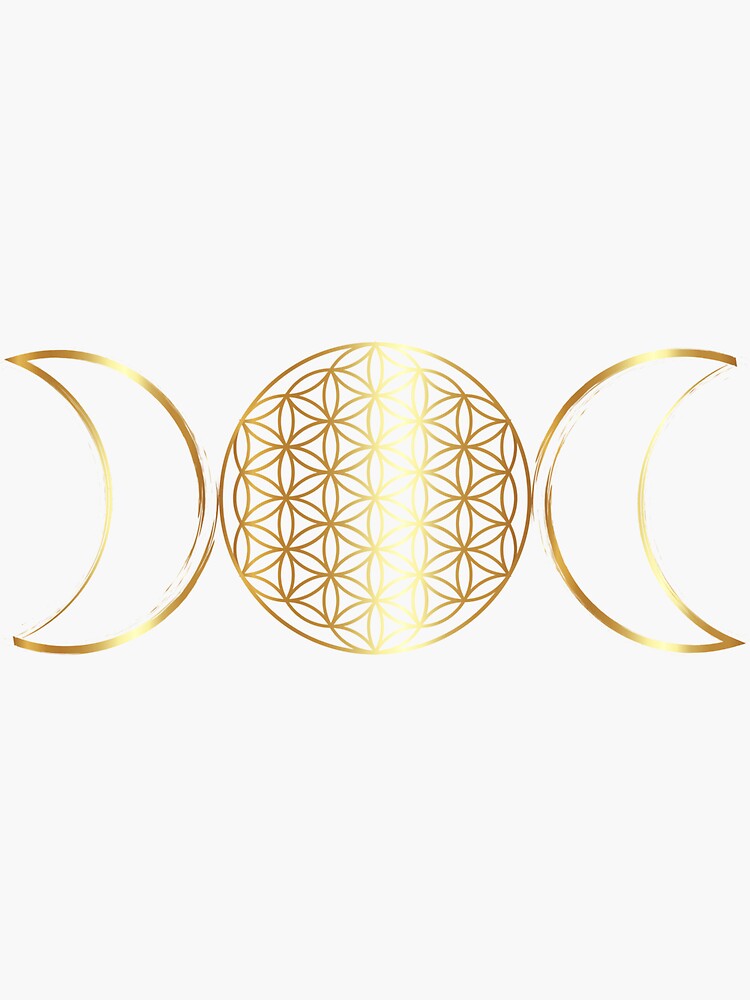 "Triple Moon Goddess Flower of Life Gold Symbols" Sticker for Sale by ...