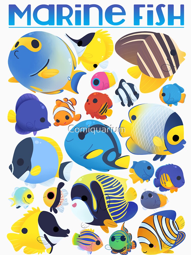 "Marine Fish Collection 1" T-shirt for Sale by Comiquarium | Redbubble ...