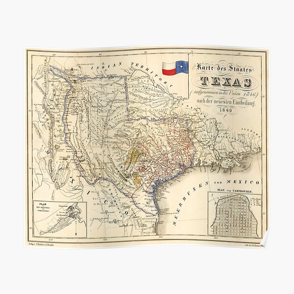 Póster «Mapa del estado de Texas, 1849 de Baedeker» de nextstepdesigns ...