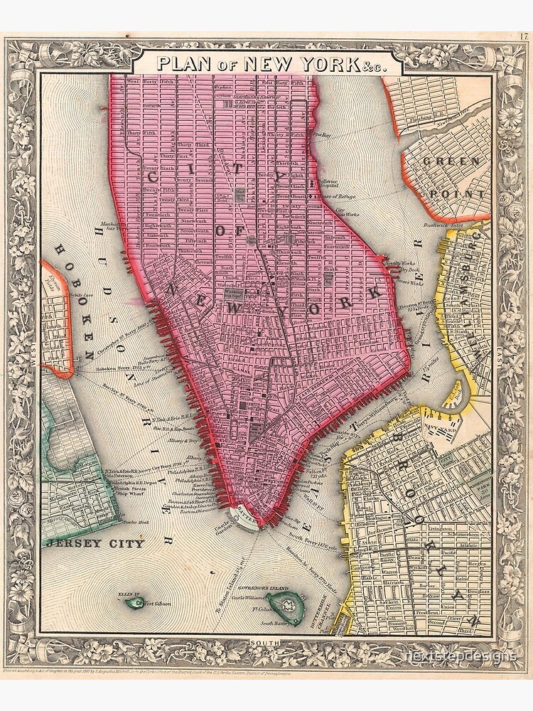 "Map of New York City, 1860 by Augustus Mitchell" Art Print for Sale by ...