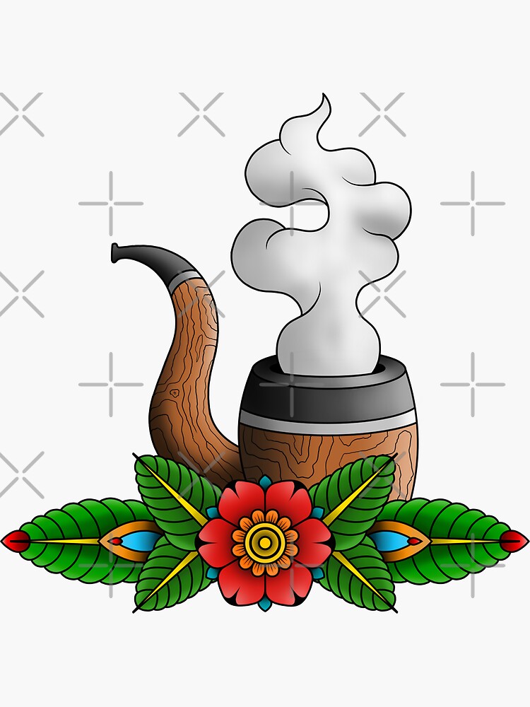 "old school tattoo smoking pipe" Sticker for Sale by Kranos | Redbubble
