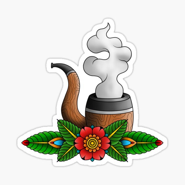 "old school tattoo smoking pipe" Sticker for Sale by Kranos | Redbubble