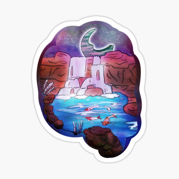 "Koi Fish Waterfall in Moonlight" Sticker for Sale by Kokosorrel ...