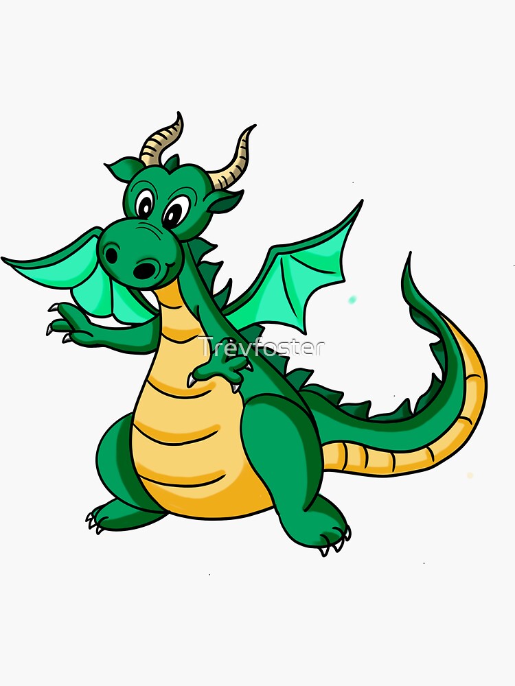 "Goofy Green Cartoon Dragon" Sticker by Trevfoster | Redbubble