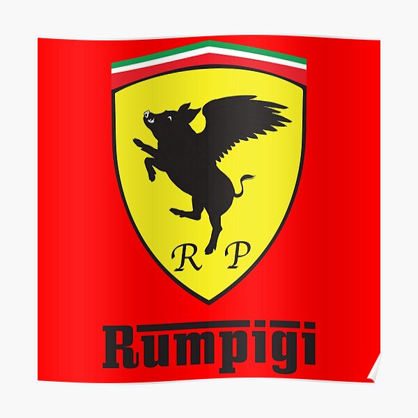 "Rum Pig Ferrari Italy (black text)" Poster for Sale by onelegiondesign ...