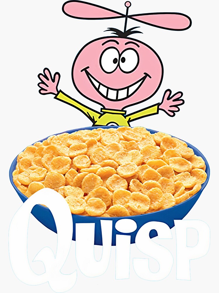 "Quisp breakfast cereal poster" Sticker by BrendaBarr1639 | Redbubble