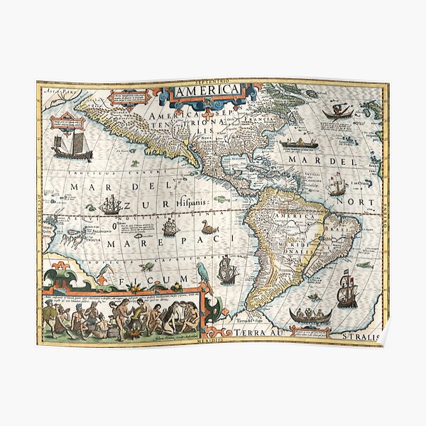 "Map of the America by Jodocus Hondius,1619." Poster by vintagemapstore ...