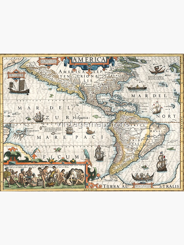 "Map of the America by Jodocus Hondius,1619." Sticker for Sale by ...