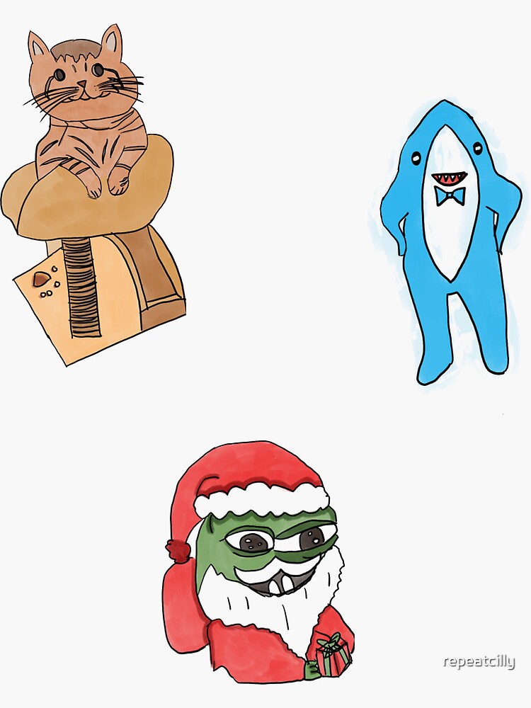 "Cat/Pepe/Shark Sticker Pack" Sticker for Sale by repeatcilly | Redbubble