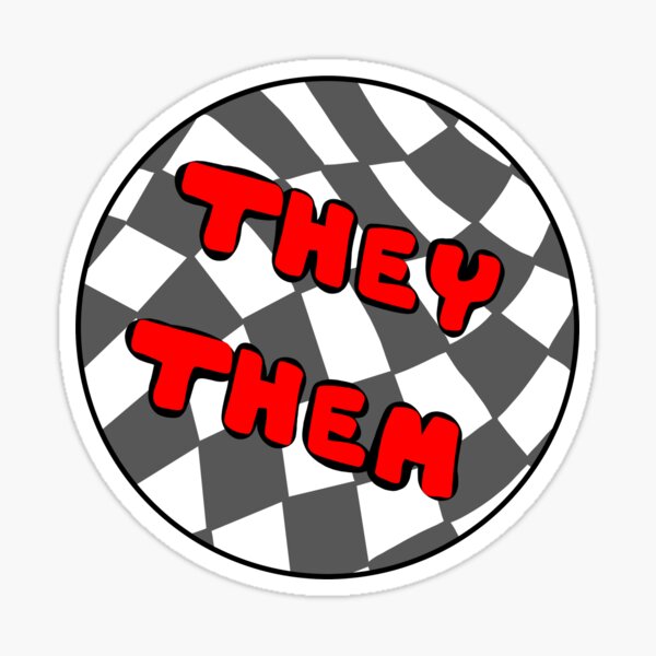"Checker and Red Pronoun Pin; they/them!" Sticker for Sale by bluemakes ...