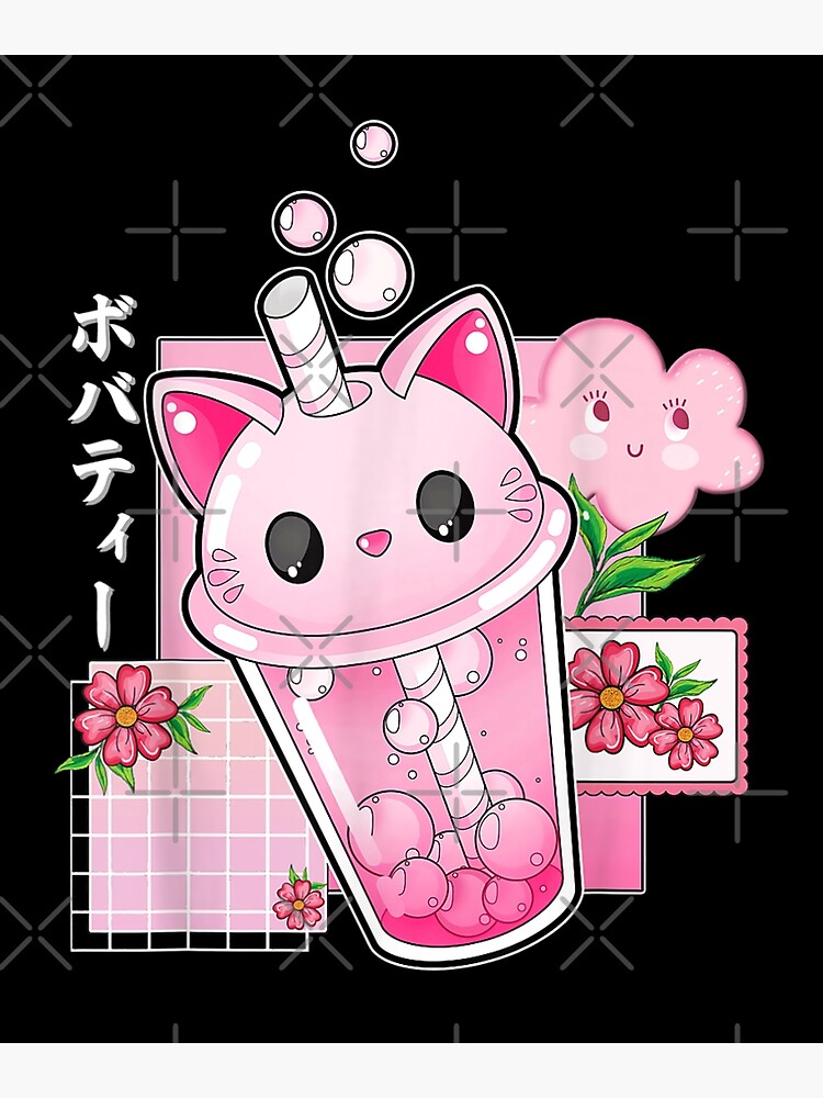 Cat Boba Tea Bubble Tea Anime Kawaii Japanese Girls Teenager Canvas