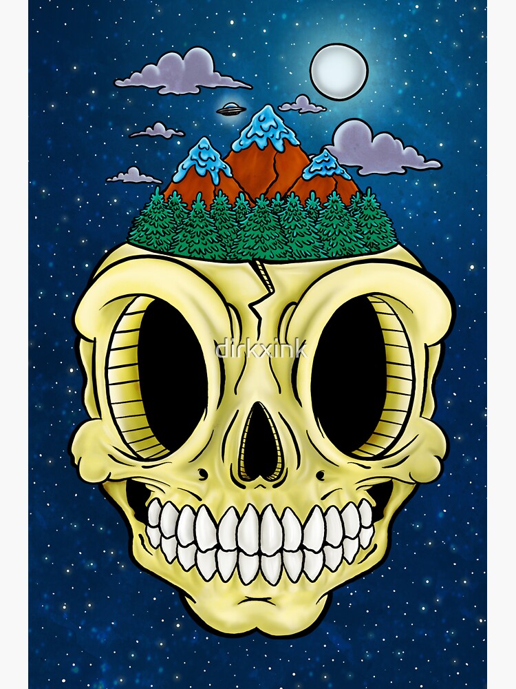 "Mountainscape Skull: Full Moon" Sticker for Sale by dirkxink | Redbubble