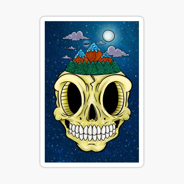 "Mountainscape Skull: Full Moon" Sticker for Sale by dirkxink | Redbubble