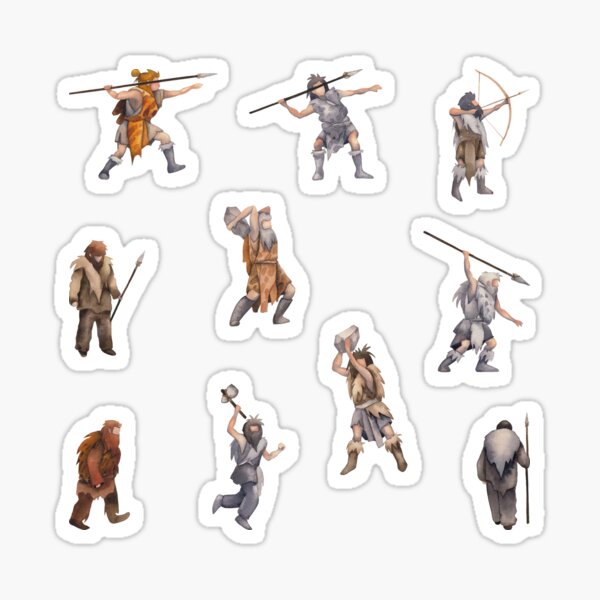 "Collection of a watercolor cavemen" Sticker by Glazkova | Redbubble