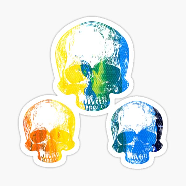 "Tri Skulls Rainbow" Sticker by BubbleCrumbs | Redbubble