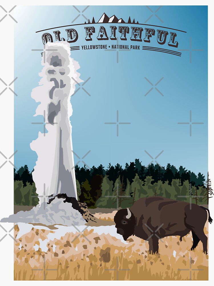 "Yellowstone Old Faithful - Vintage Travel Nature Poster" Sticker by ...