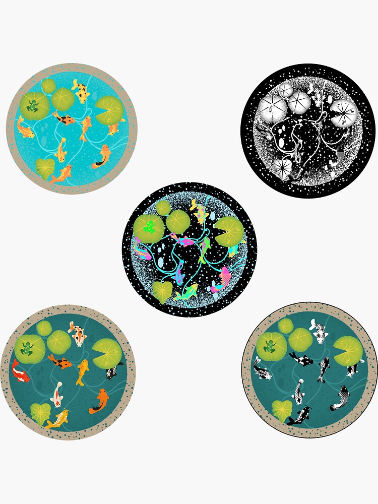 "Koi Fish Pond in Black Background Sticker Pack" Sticker by Rithma ...