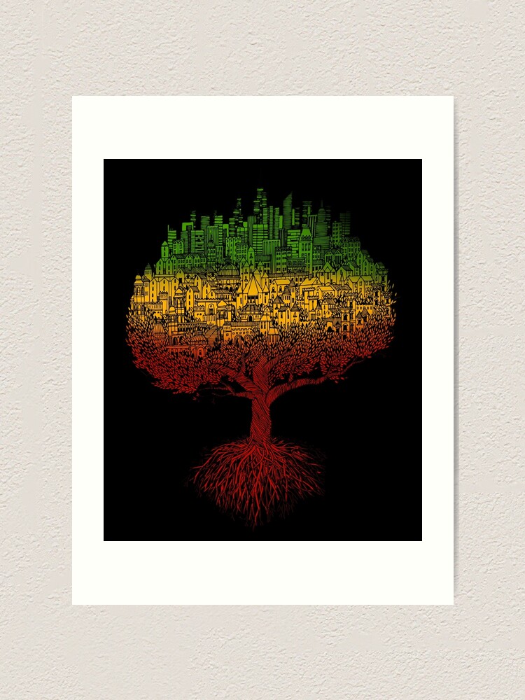 "Rootstown City Roots Rasta Reggae Tree Music Kingston" Art Print for ...