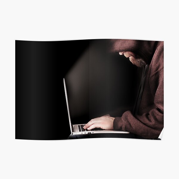 "Male computer hacker wearing a hooded top" Poster for Sale by ...
