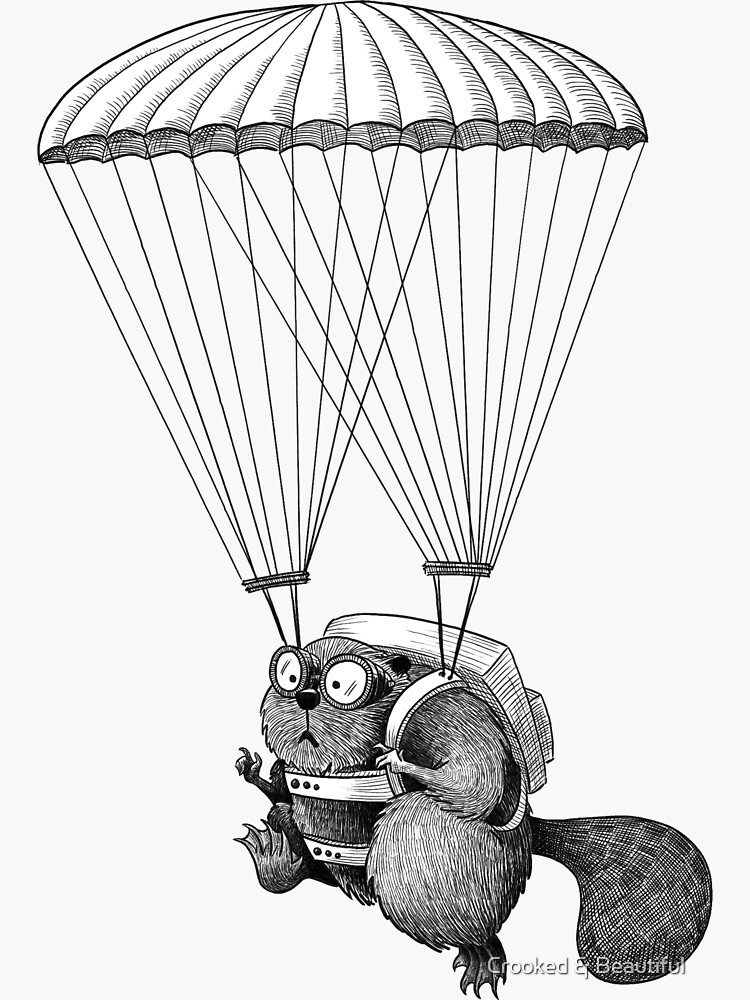 "Parachuting Beaver #1" Sticker for Sale by Monique Cucchi | Redbubble
