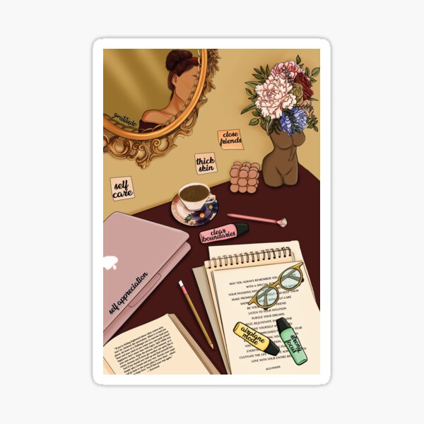 "aesthetic feminine desk " Sticker for Sale by bsk905 | Redbubble