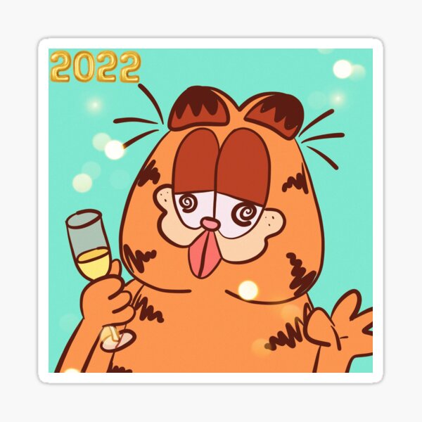 "New Years Garf" Sticker for Sale by ginandcat | Redbubble