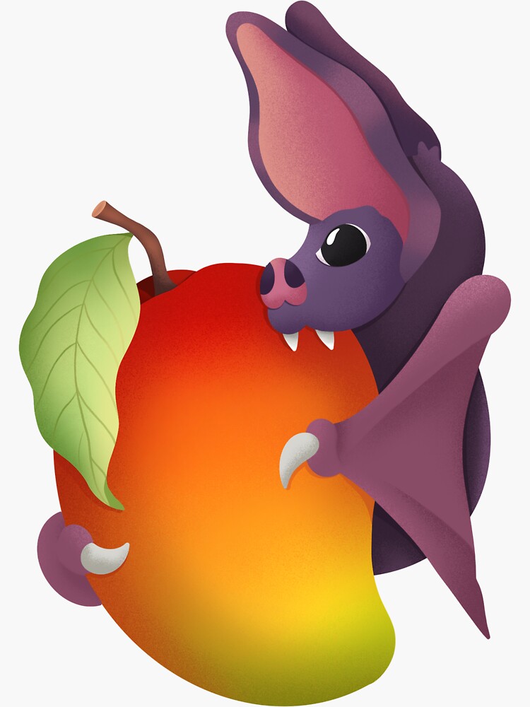 "Purple Mango Fruit Bat" Sticker by SkelMediumD | Redbubble