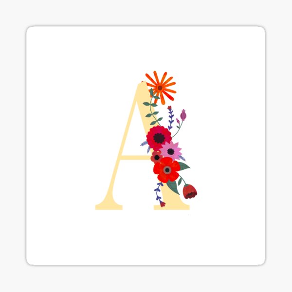 "Floral Monogram Illustrated Letter Art A Initial" Sticker for Sale by ...