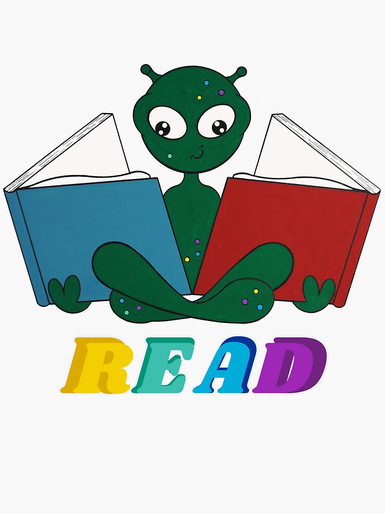 "A Reading Martian...Colored by GrandpaH" Sticker by GrandpaH | Redbubble