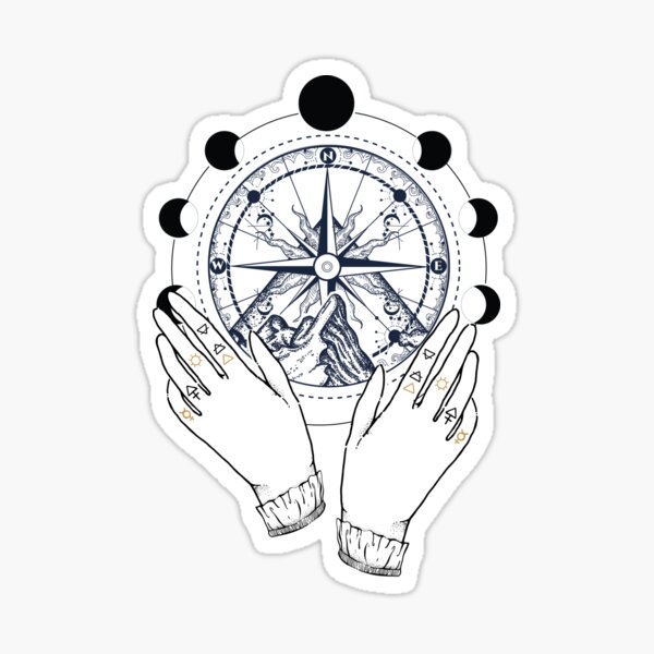"bohemian hands, compass and luna art print" Sticker for Sale by Best ...
