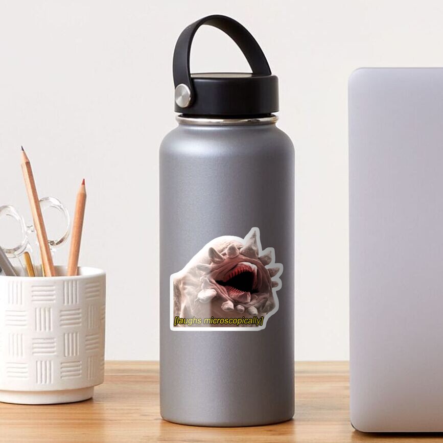 "[laughs microscopically]" Sticker for Sale by jackiekeating | Redbubble