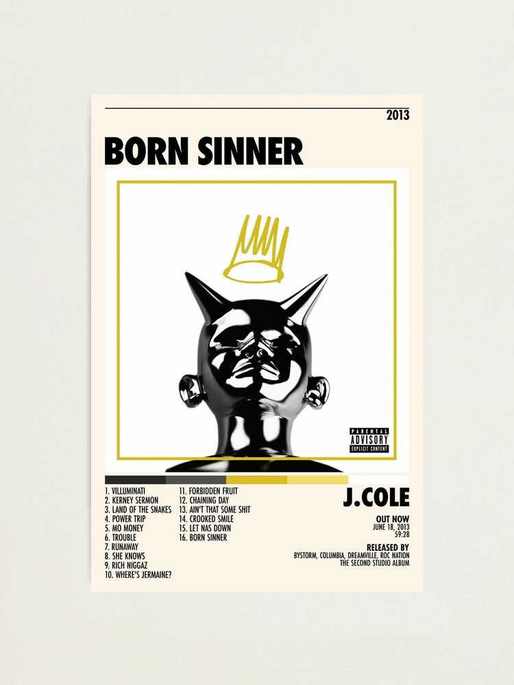 Lámina fotográfica «Póster de J. Cole – Póster de Born Sinner – Póster ...