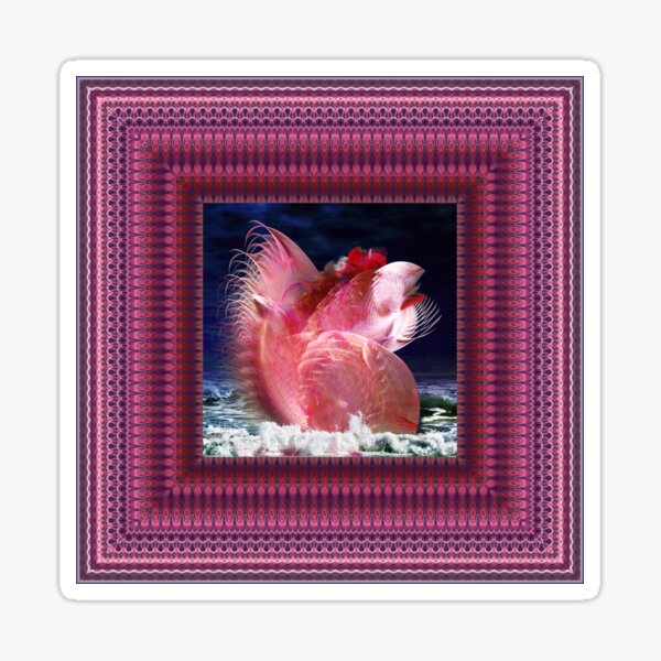 "Prawn-pink fractal bird and feathered border" Sticker for Sale by ...
