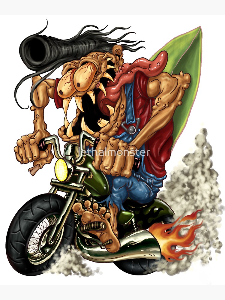 "Waves and Wheels Biker Monster" Sticker by lethalmonster | Redbubble