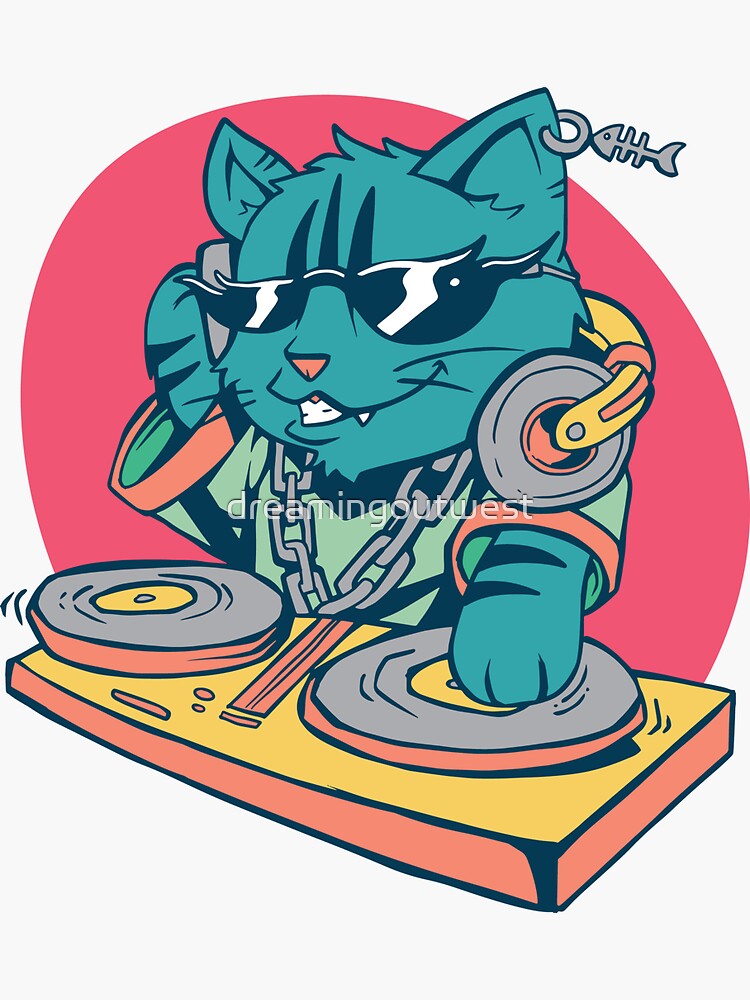 "DJ Cat playing the turntables hip hop cool cat " Sticker by ...