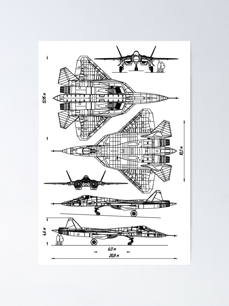 "Sukhoi Su-57 Aircraft Blueprint" Poster for Sale by OutdoorsFun ...