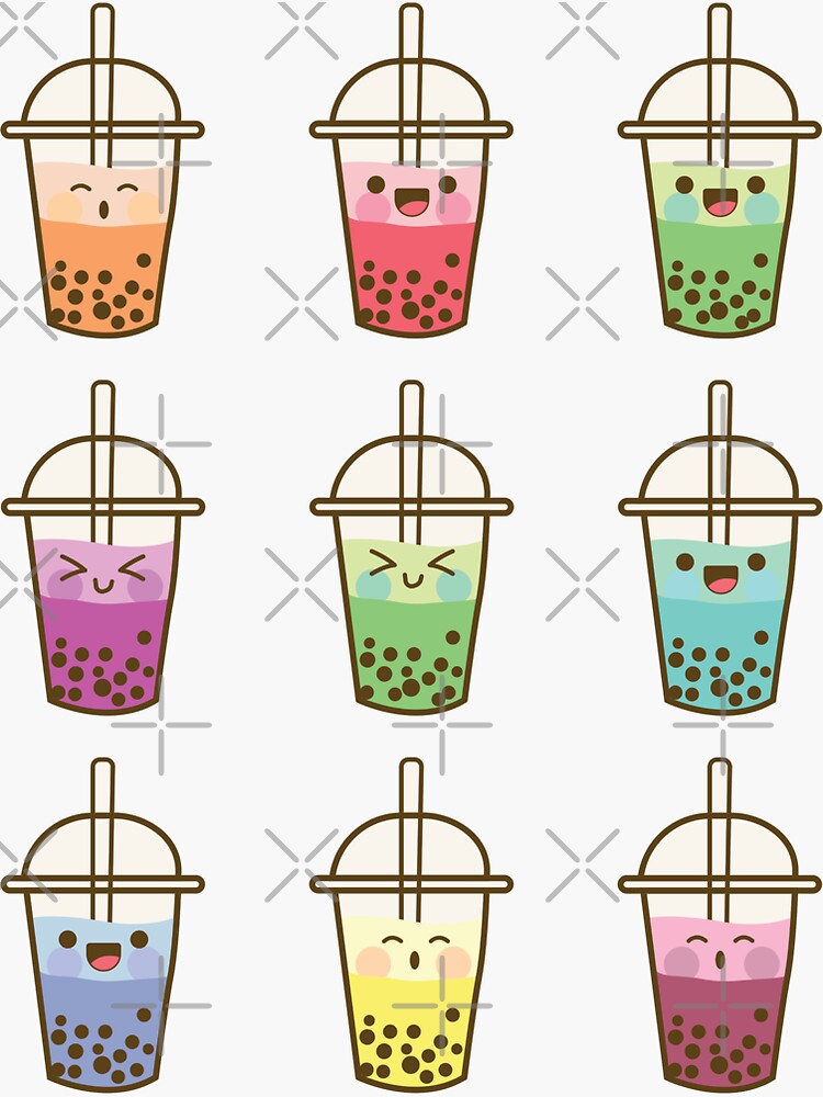 "Kawaii Bubble Tea Lovers Cute Smiling Face Boba Tea" Sticker by ...