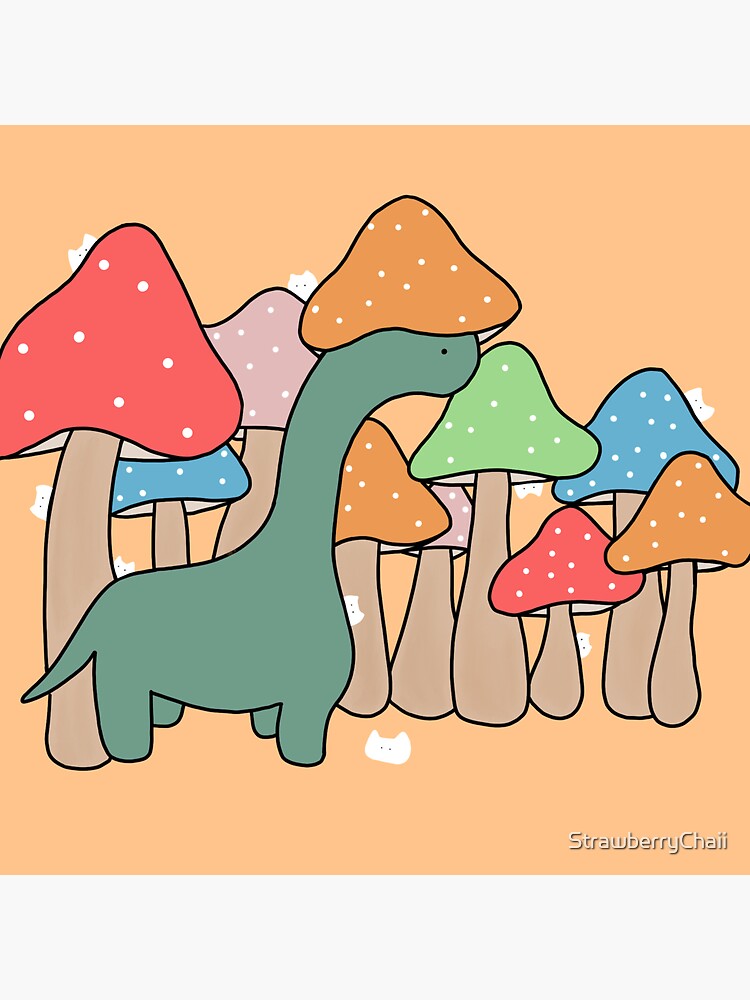 "Dinosaur Roaming In A Mushroom Forest" Sticker by StrawberryChaii ...