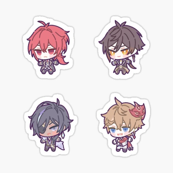 "Genshin Impact Chibi - Diluc Zhongli Kaeya Childe" Sticker for Sale by ...