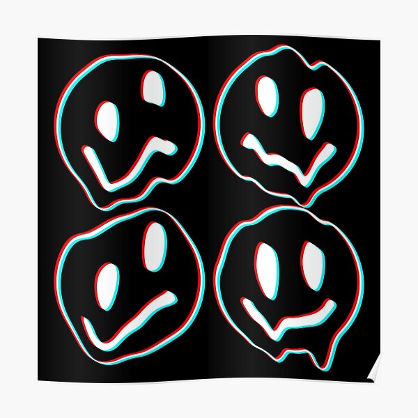 "trippy smiley faces black white red blue" Poster for Sale by ...
