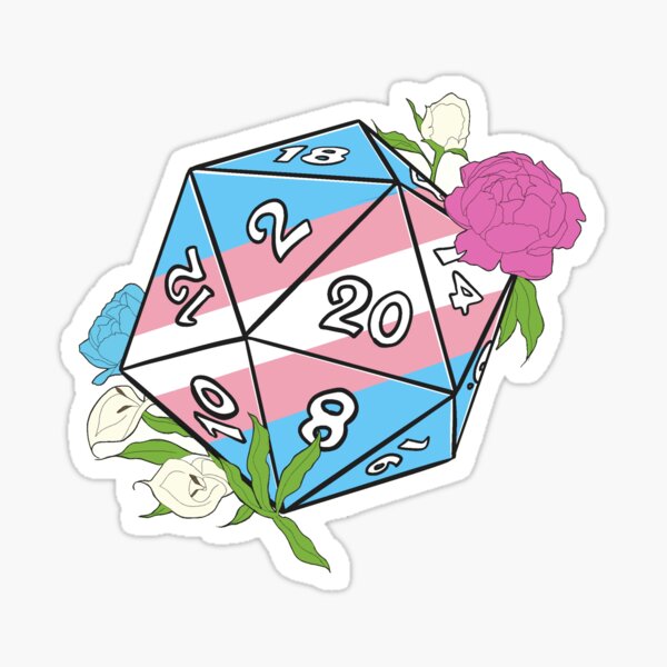 "Trans LGBT+ D20, Dungeons and Dragons Dice" Sticker by Pivinne | Redbubble