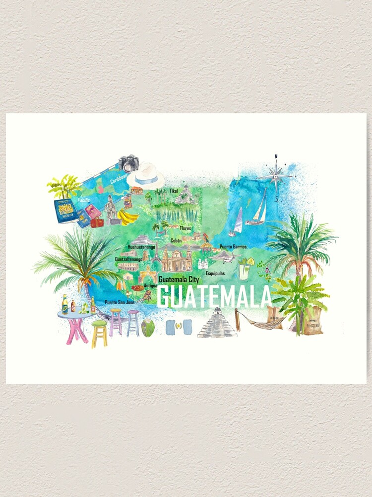 "Guatemala Illustrated Travel Map with Roads and Tourist Highlights ...