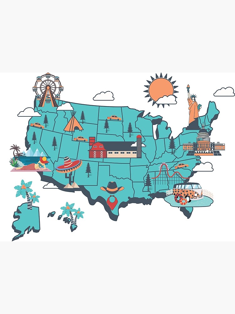 United States Landmark Map Premium Matte Vertical Poster Designed ...