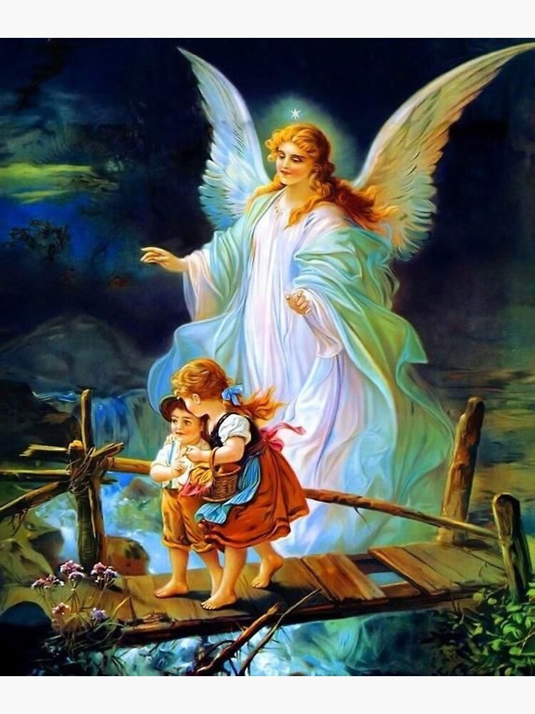 Lámina fotográfica « Ángel de la guarda con niños cruzando el puente ...