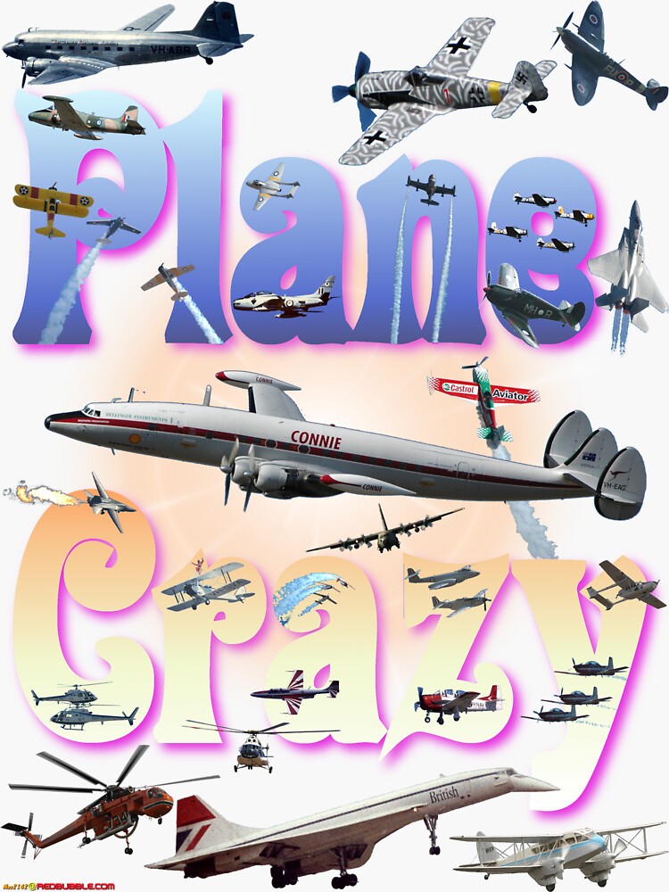 "Plane Crazy Designs - IMPROVED" Sticker by muz2142 | Redbubble