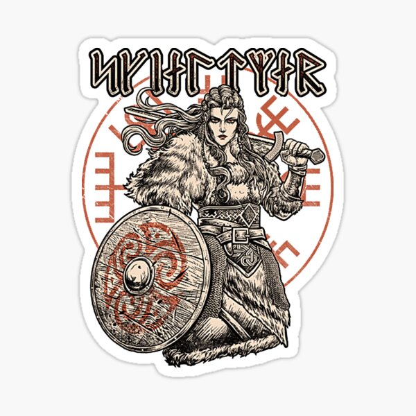 "Viking Shieldmaiden Futhark Runes Norse Female Warrior " Sticker for ...