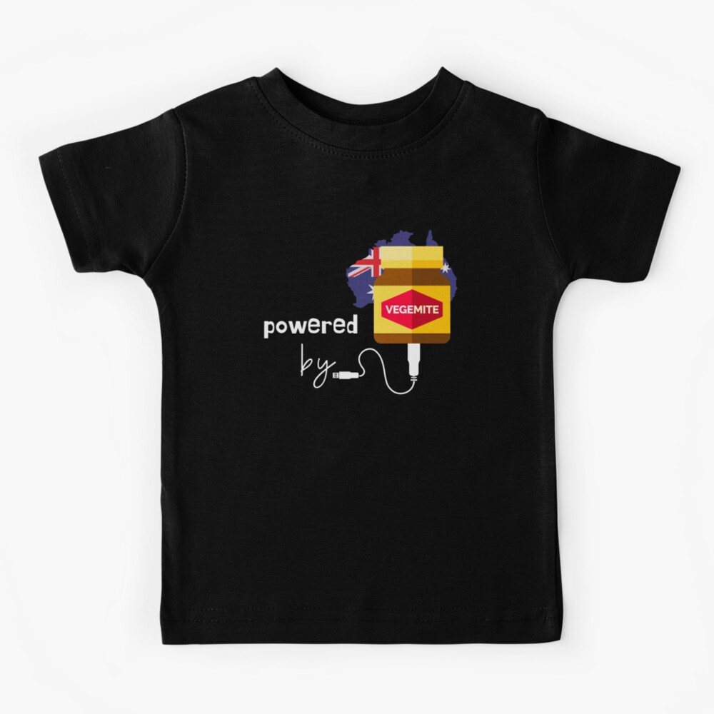 "Powered by Vegemite" Kids T-Shirt for Sale by leBoosh-Designs | Redbubble