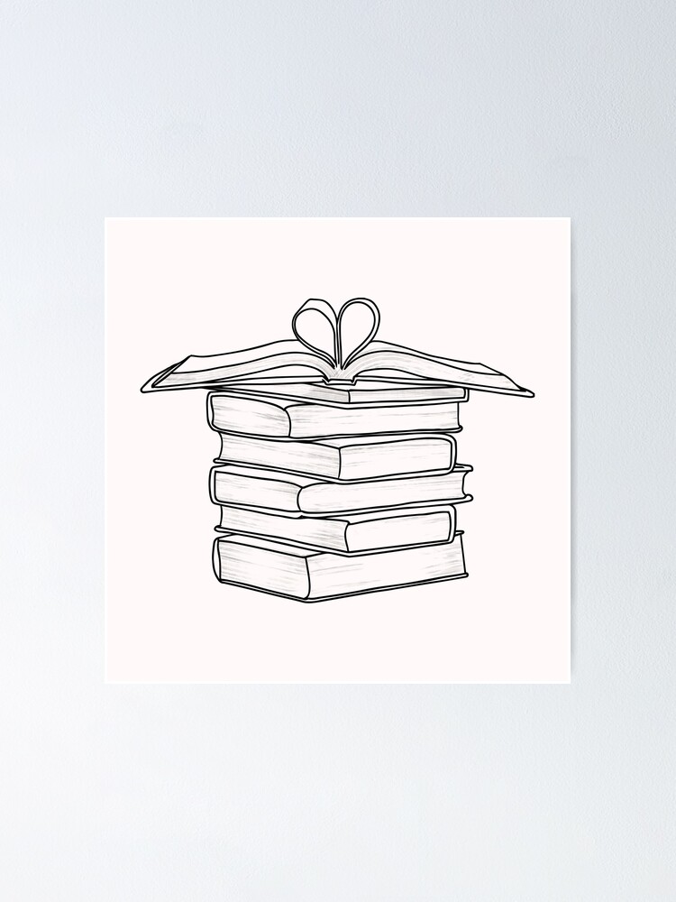 "Book Stack Line Art | Books Line Art" Poster for Sale by Mrs-PenLine ...