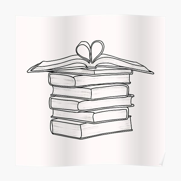 "Book Stack Line Art | Books Line Art" Poster for Sale by Mrs-PenLine ...