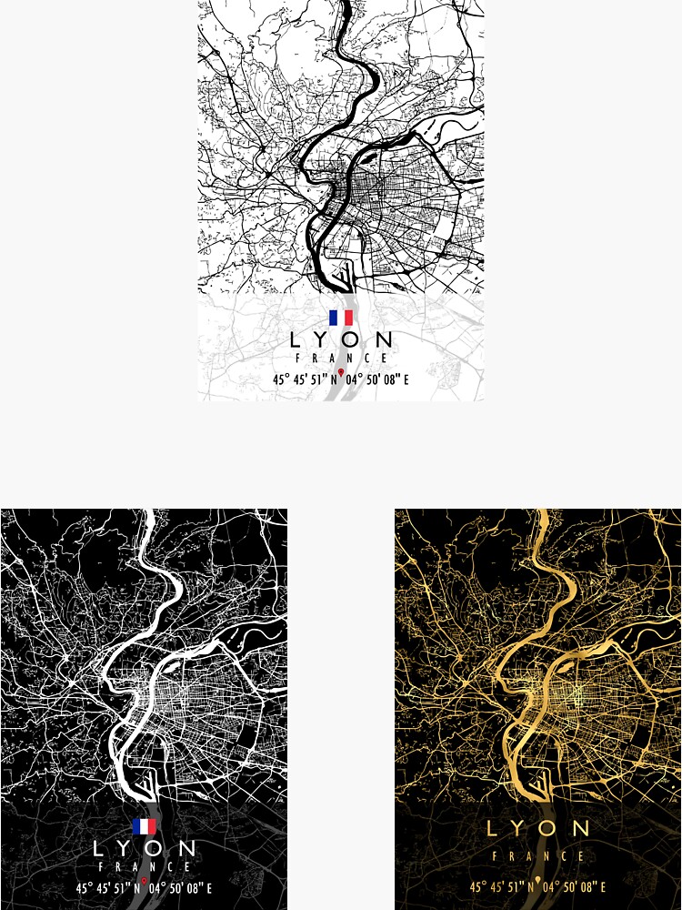 "LYON MAP FRANCE Sticker Pack" Sticker for Sale by hatimelhag | Redbubble